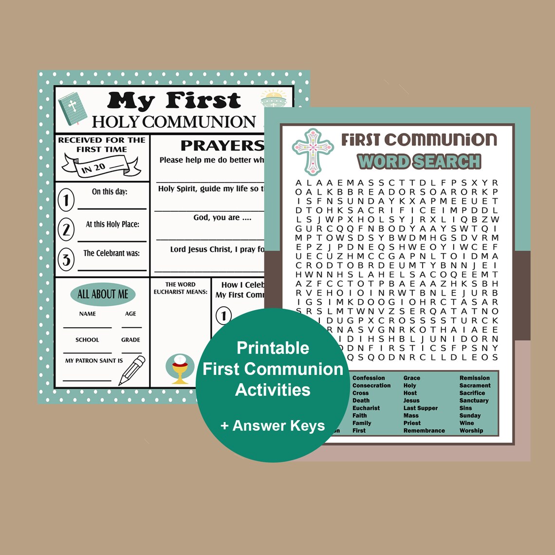 First Communion Games First Holy Communion Activities Word - Etsy