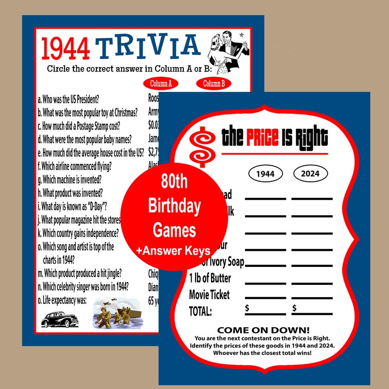 80th Birthday Party Games - Etsy