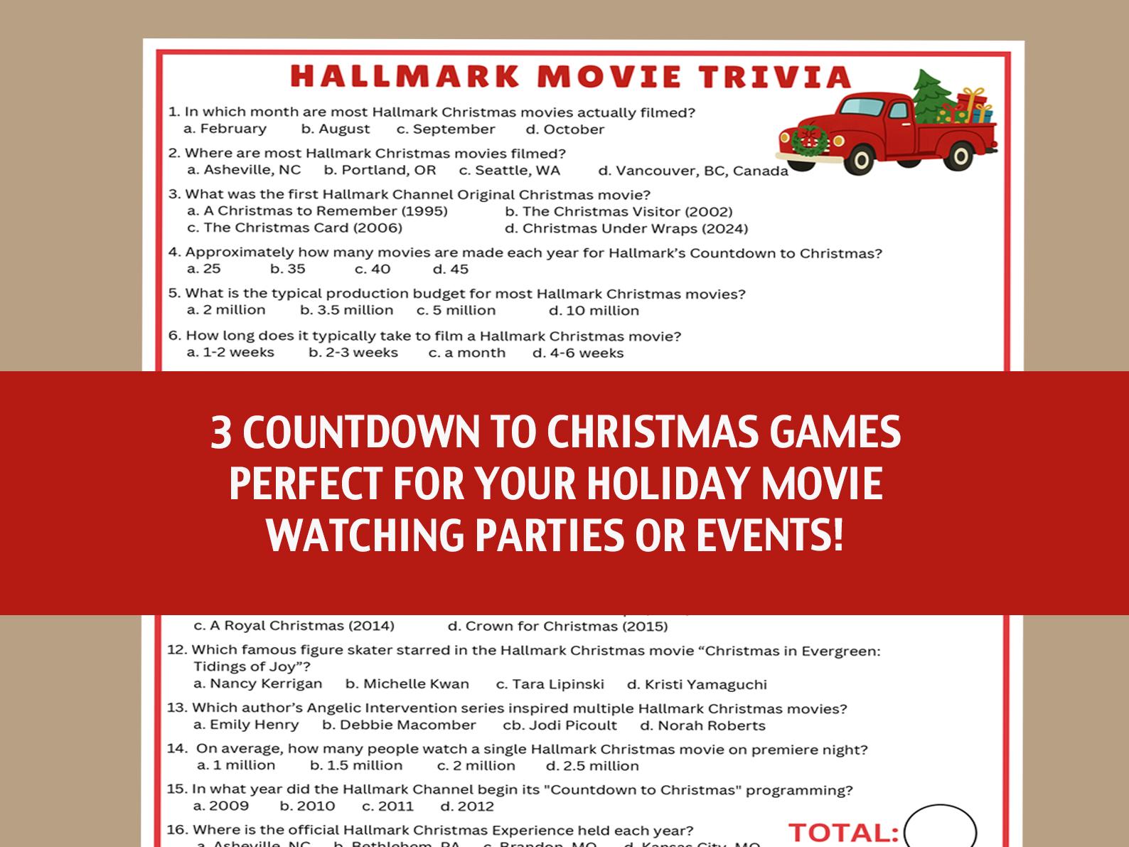Countdown to Christmas Trivia, Hallmark Holiday Movie Trivia, Fun ...