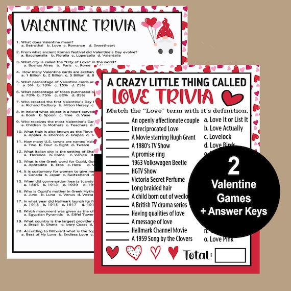 Valentine's Day Trivia Games Love Trivia Game Adult | Etsy