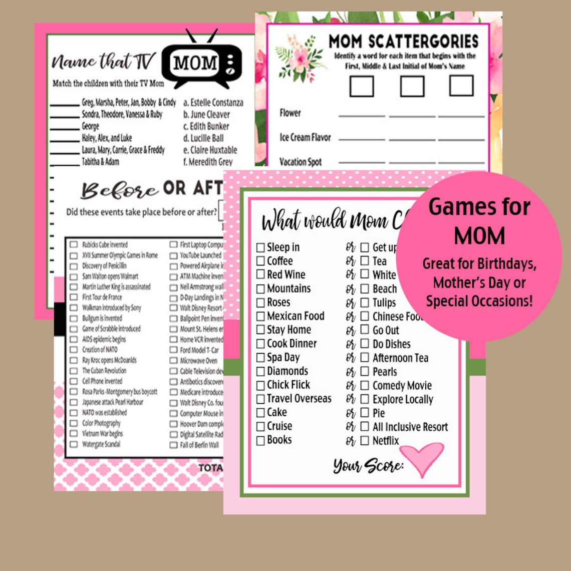 Birthday Games for Mom Mom Birthday Party Mother's Day - Etsy
