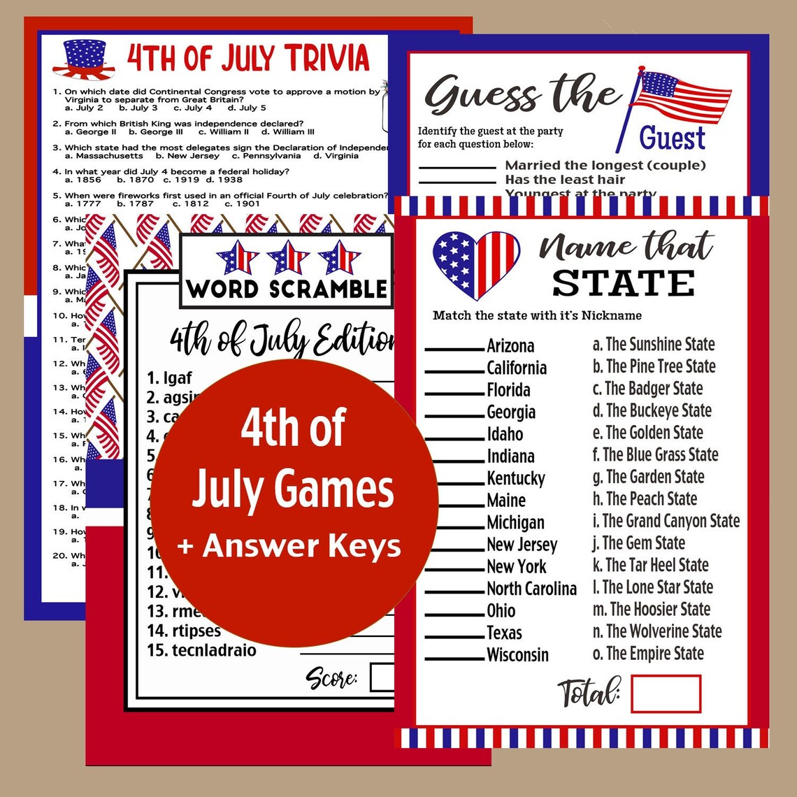 4th of July Games 4th of July Trivia Games Patriotic Games - Etsy