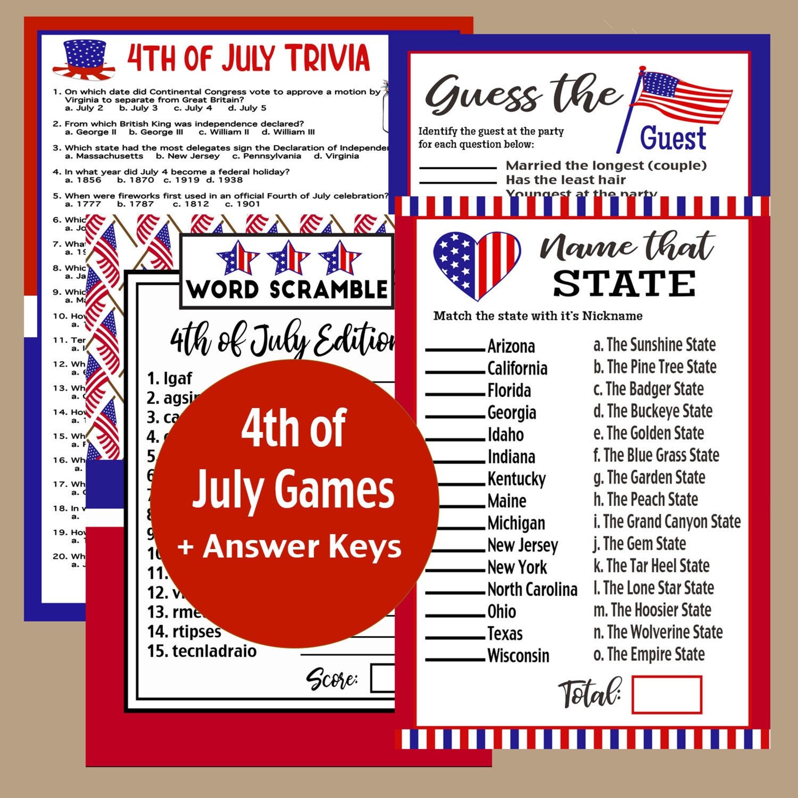 4th of July Games, 4th of July Trivia Games, Patriotic Games, American ...