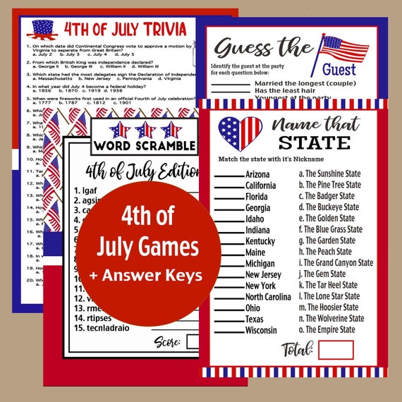 4th of July Games 4th of July Trivia Games Patriotic Games - Etsy