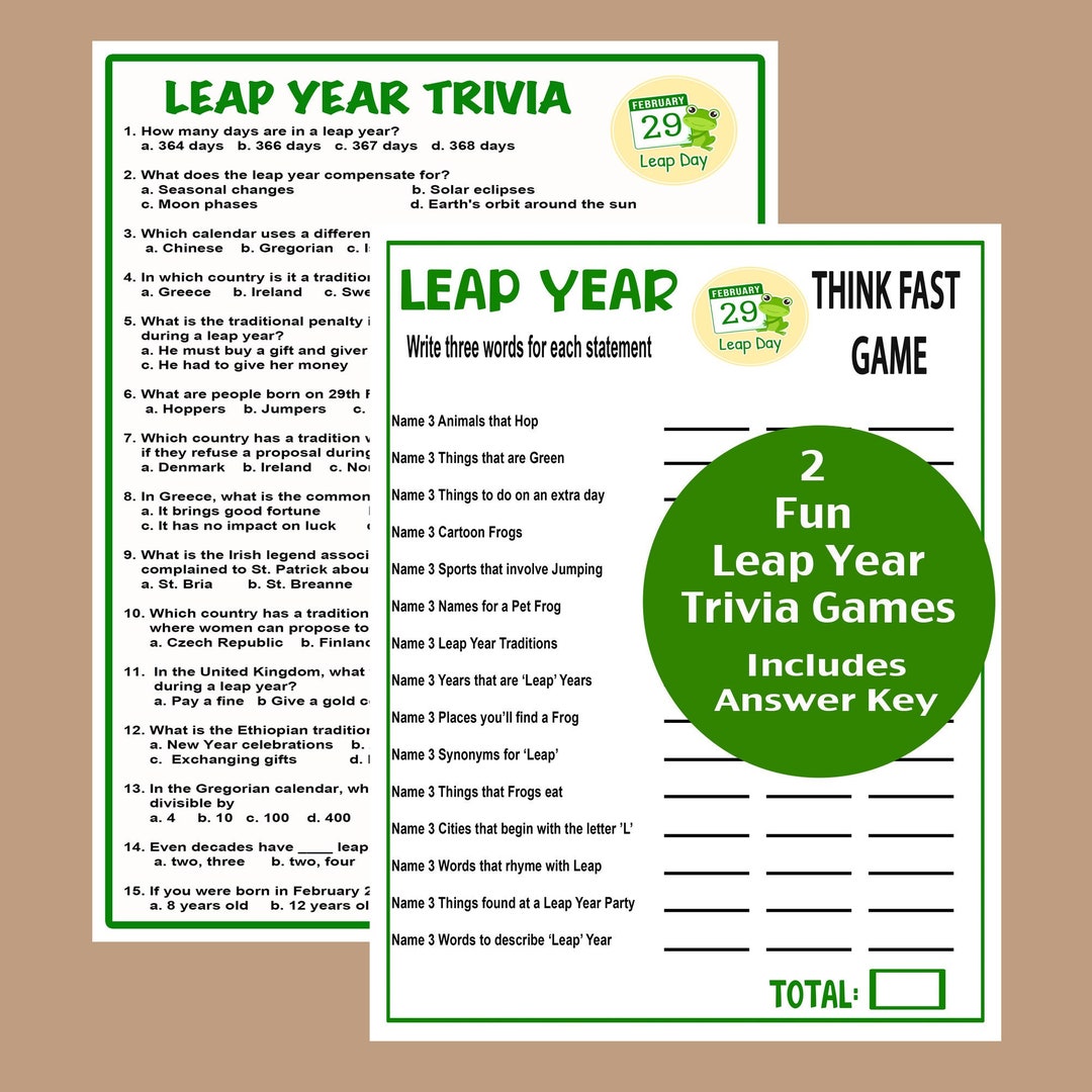 Leap Year Trivia Game, Leap Year Quiz, February 29th Trivia Game, Leap ...
