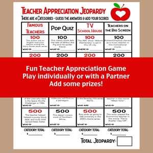 Teacher Appreciation Jeopardy Game, Teacher Appreciation Activity ...