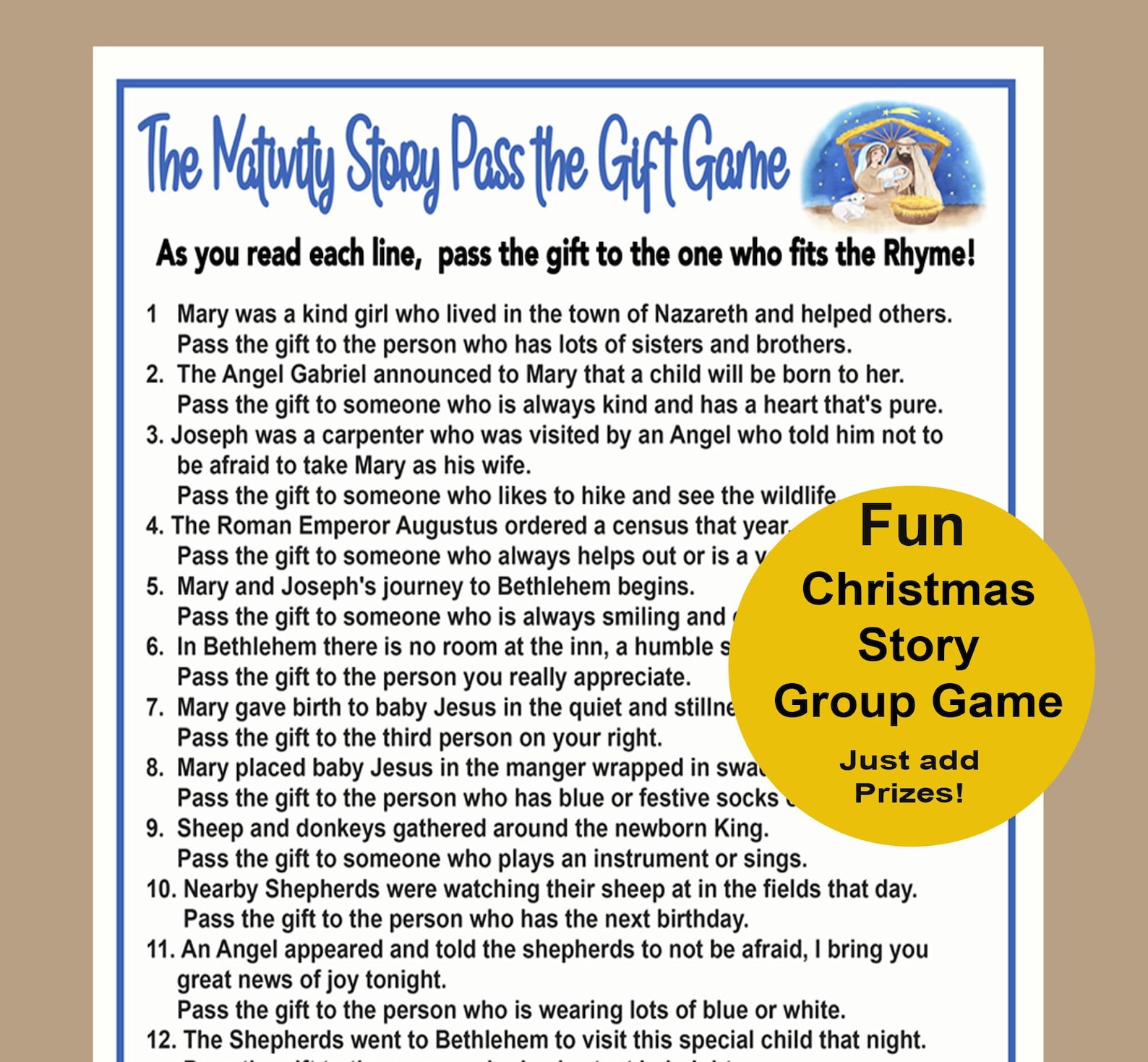 Nativity Pass the Gift Game, Nativity Game, Christmas Story Game ...