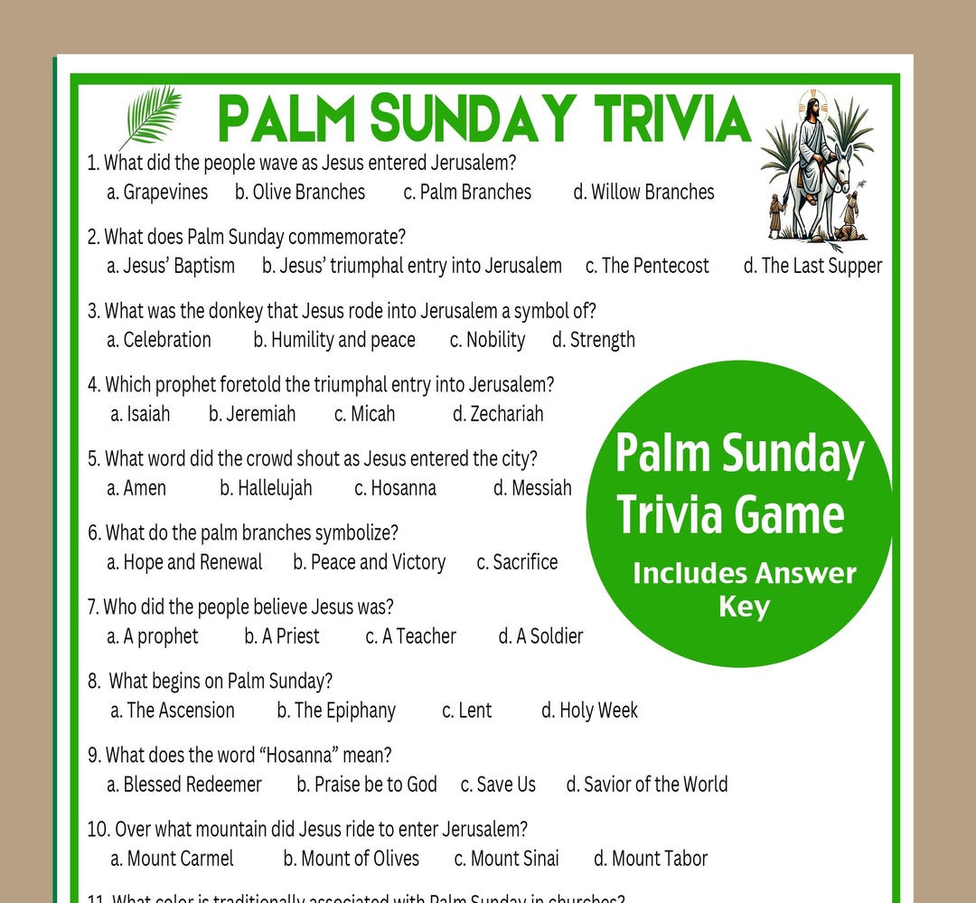Palm Sunday Trivia Game, Printable Christian Easter Activity, Palm ...