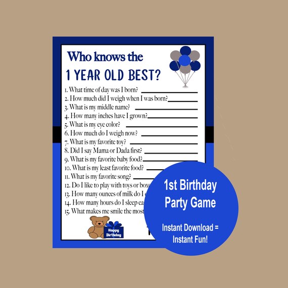 1st Birthday Party Game 1st Birthday Party Game Boys First - Etsy