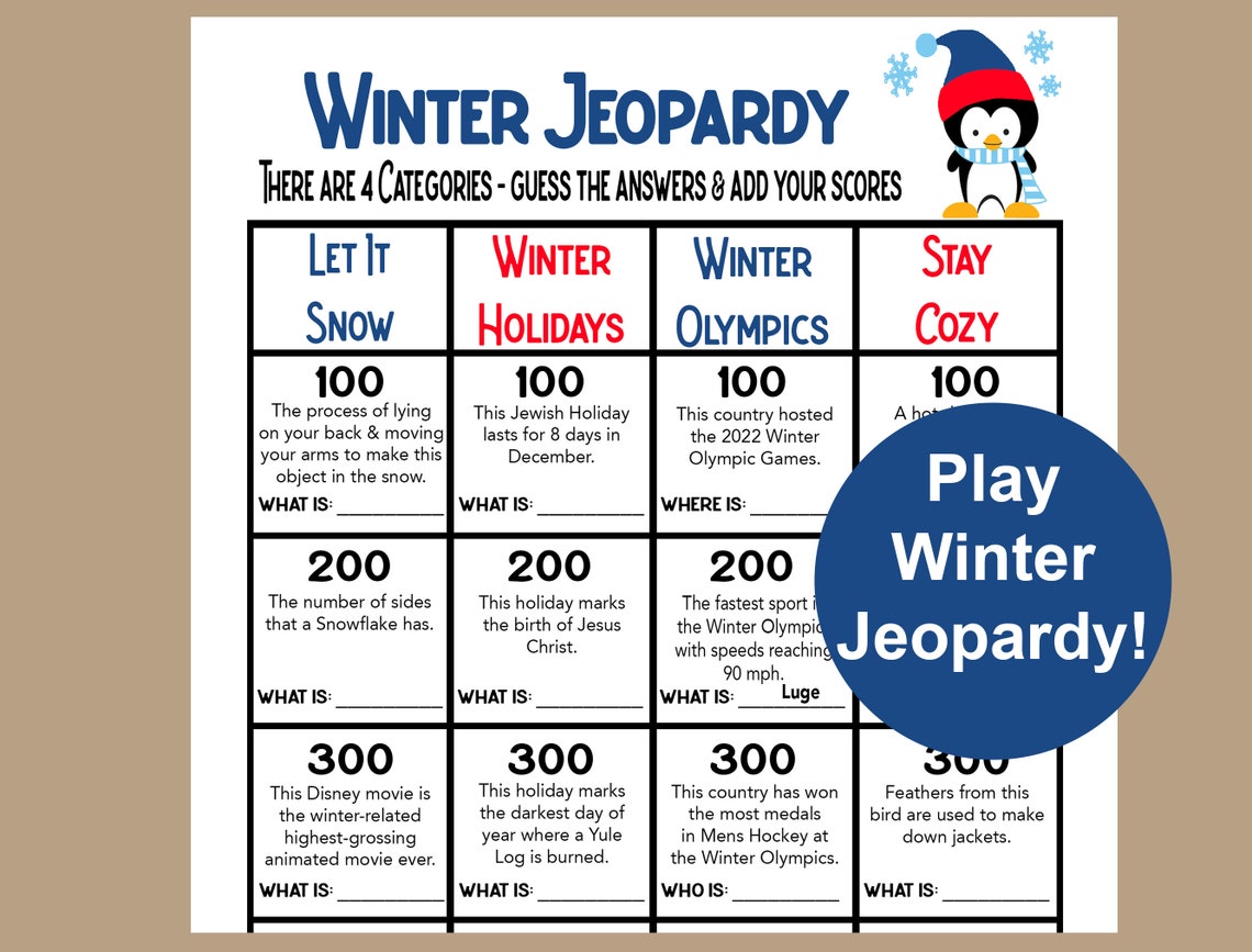 Winter Trivia Game, Winter Jeopardy, Winter Seniors Game, Winter School ...