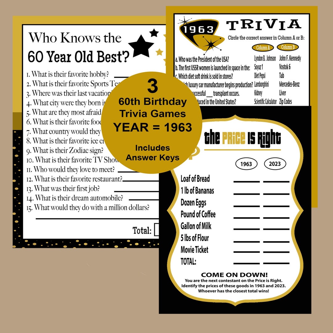 1963 Birthday Party Games Adult Party Games 60th Birthday - Etsy Australia