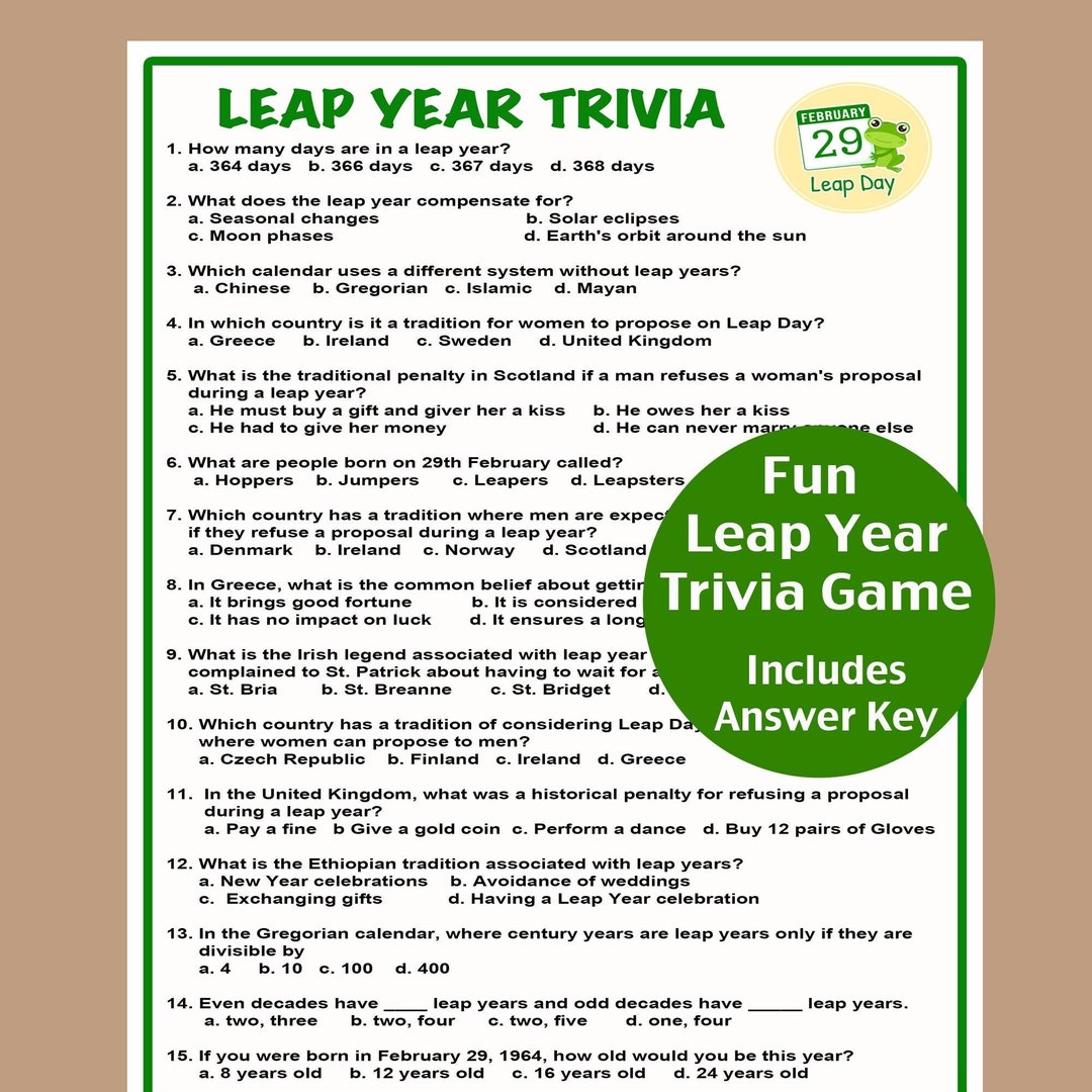 Leap Year Trivia Game, Leap Year Quiz, February 29th Trivia Game, Leap ...