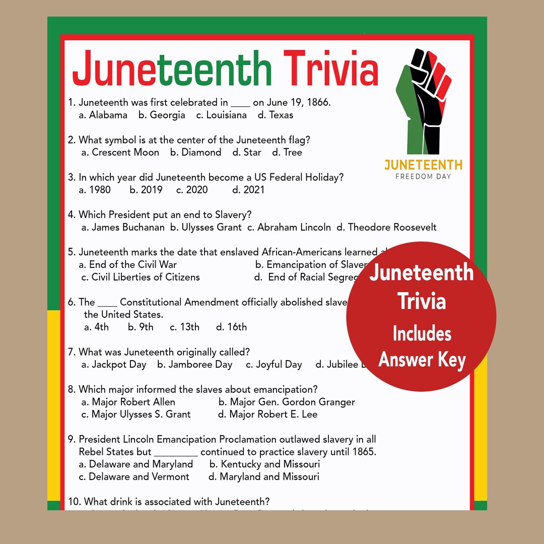 Juneteenth Trivia Game, Juneteenth Quiz, African American History Quiz ...