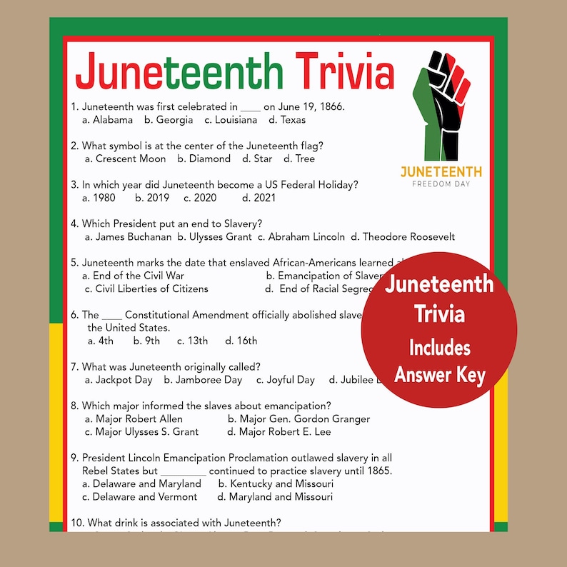 Juneteenth Trivia Game, Juneteenth Quiz, African American History Quiz ...
