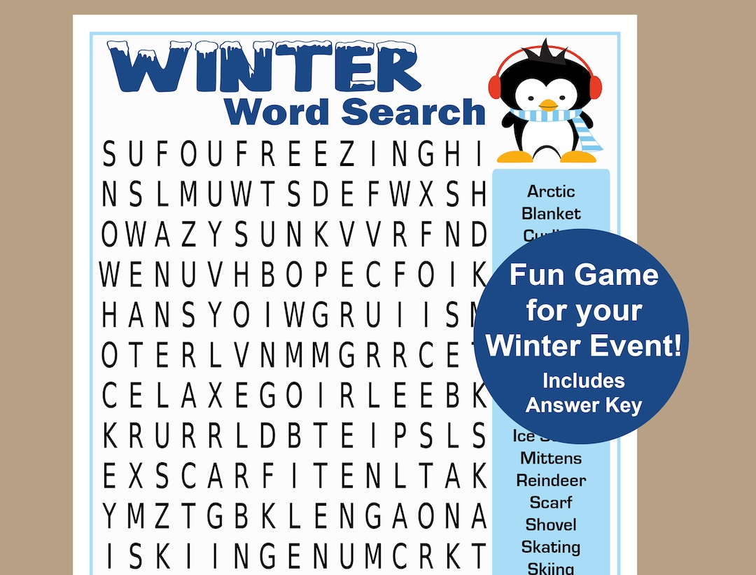Winter Word Search, Winter School Game, Winter Party Activity, Winter ...