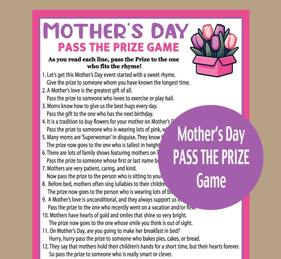 Mothers Day Pass the Gift Game, Mothers Day Group Game, Mothers Day ...