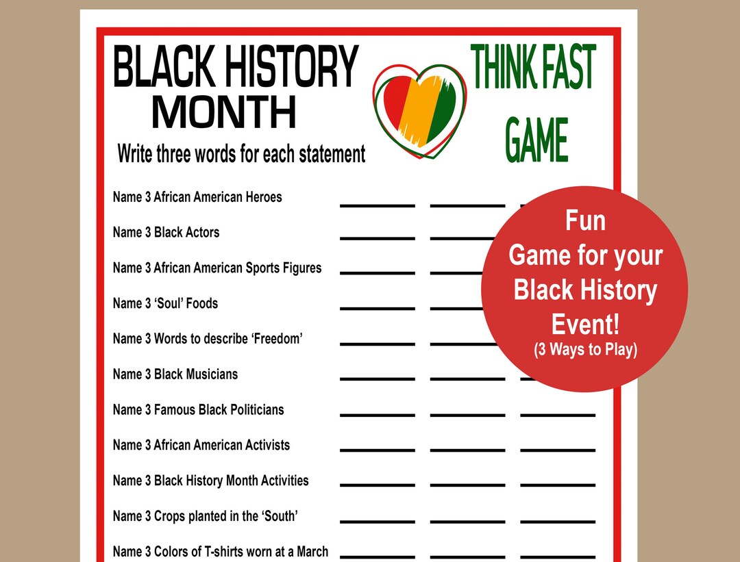 Black History Think Fast, Black History Month Trivia Game, Fun Black ...