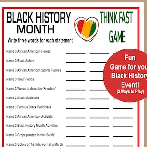 Black History Think Fast, Black History Month Trivia Game, Fun Black History Game, Seniors Game ...
