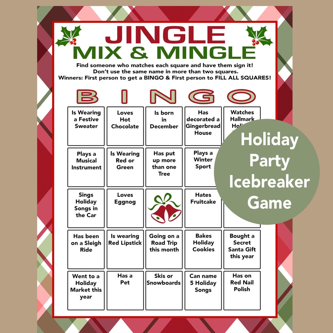 Holiday Party Icebreaker Bingo, Mix and Mingle Icebreaker, Group Game ...