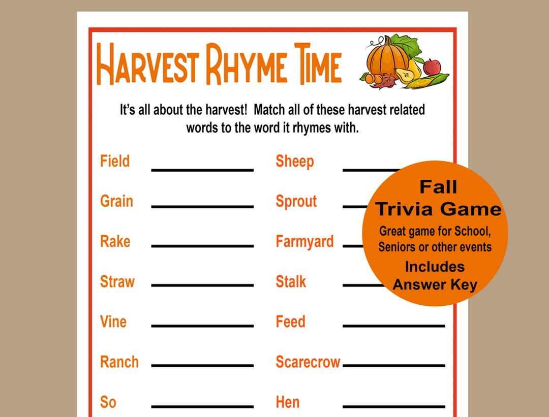 Autumn Trivia Game, Fall Trivia Game, Autumn Seniors Game, Autumn ...