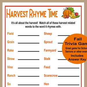 Autumn Trivia Game, Fall Trivia Game, Autumn Seniors Game, Autumn ...