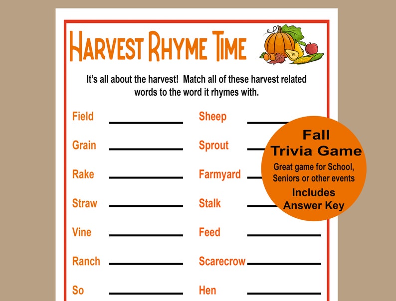 Autumn Trivia Game, Fall Trivia Game, Autumn Seniors Game, Autumn ...