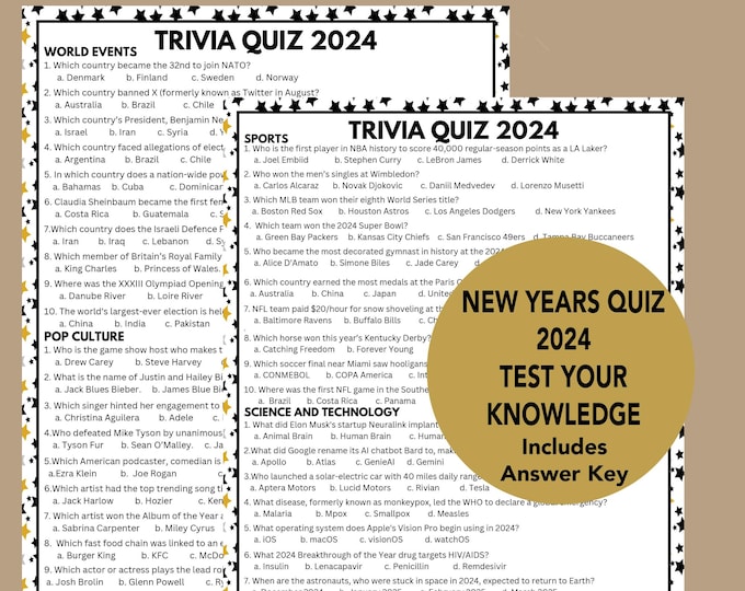 New Years Trivia Game, New Years Eve Trivia Game 2024, Printable New ...