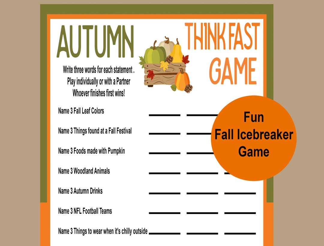 Autumn Trivia Game, Think Fast Game, Fall Icebreaker Game, Fall ...