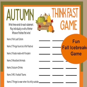 Autumn Trivia Game, Think Fast Game, Fall Icebreaker Game, Fall ...