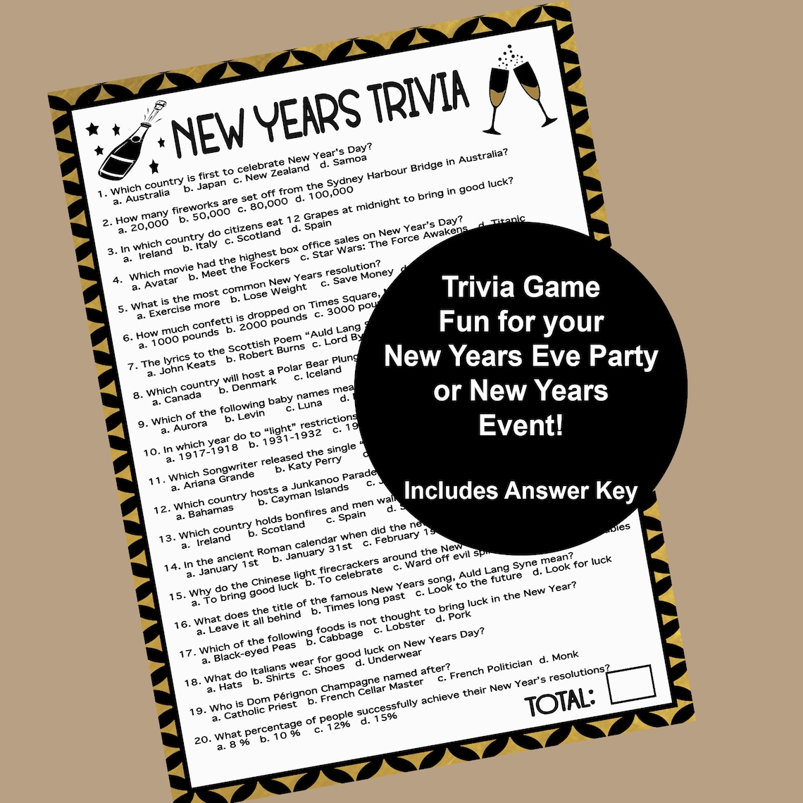 New Years Trivia Game New Years Eve Trivia Game 2022 - Etsy