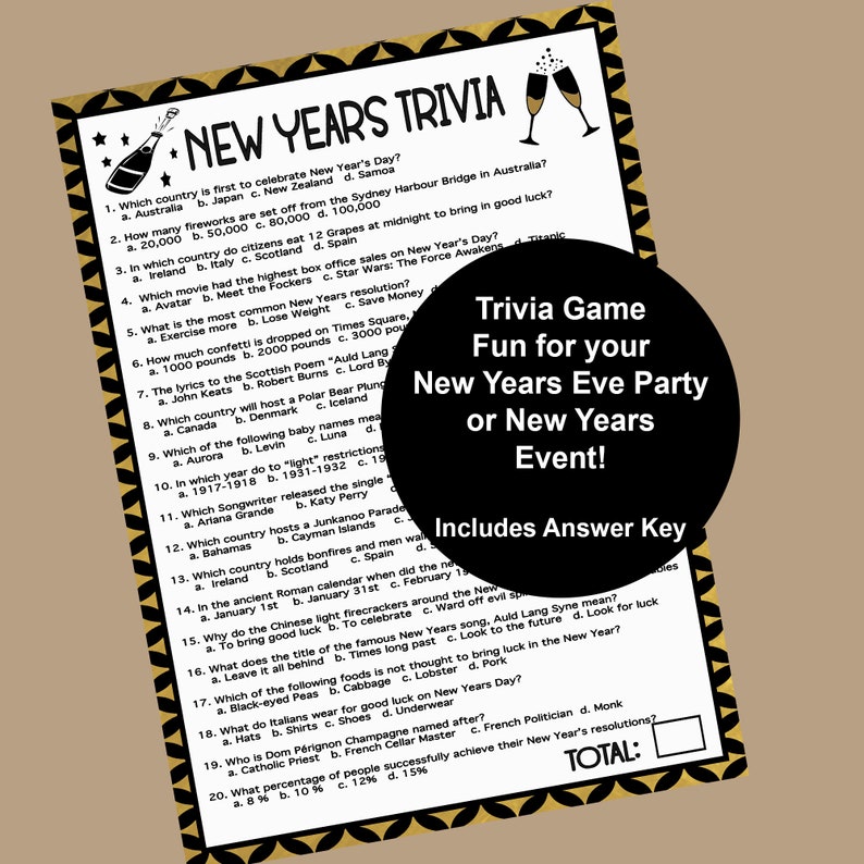 New Years Trivia Game New Years Eve Trivia Game 2022 - Etsy