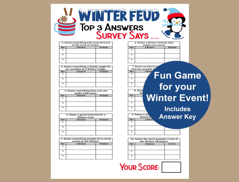 Winter Family Feud Trivia Game, Winter Trivia Game, Winter Seniors Game ...