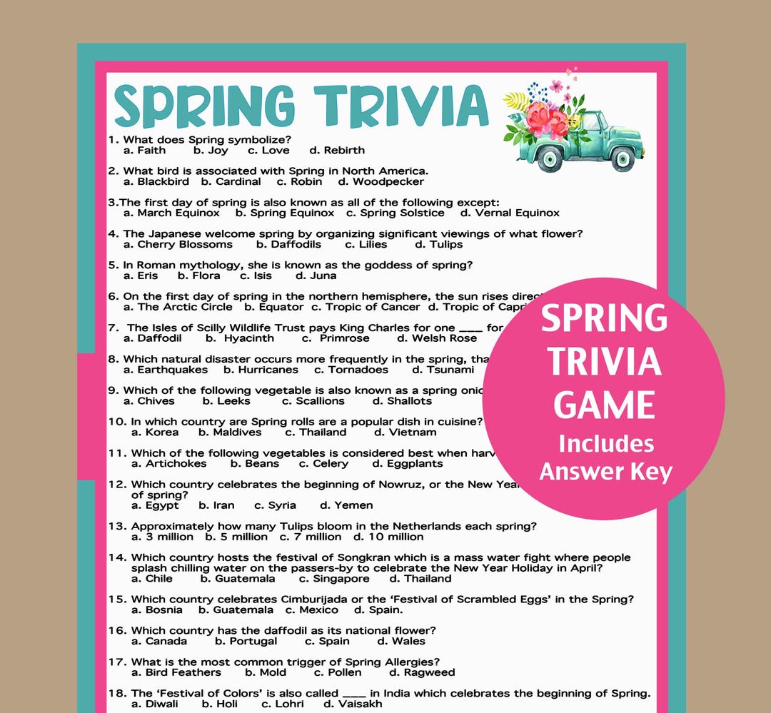Spring Trivia Game, Printable Spring Game, Fun Spring Games, Spring ...