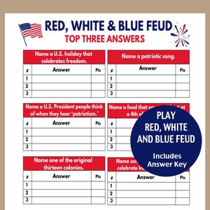 Red, White & Blue Feud Trivia Game, Patriotic Party Fun, 4th of July ...