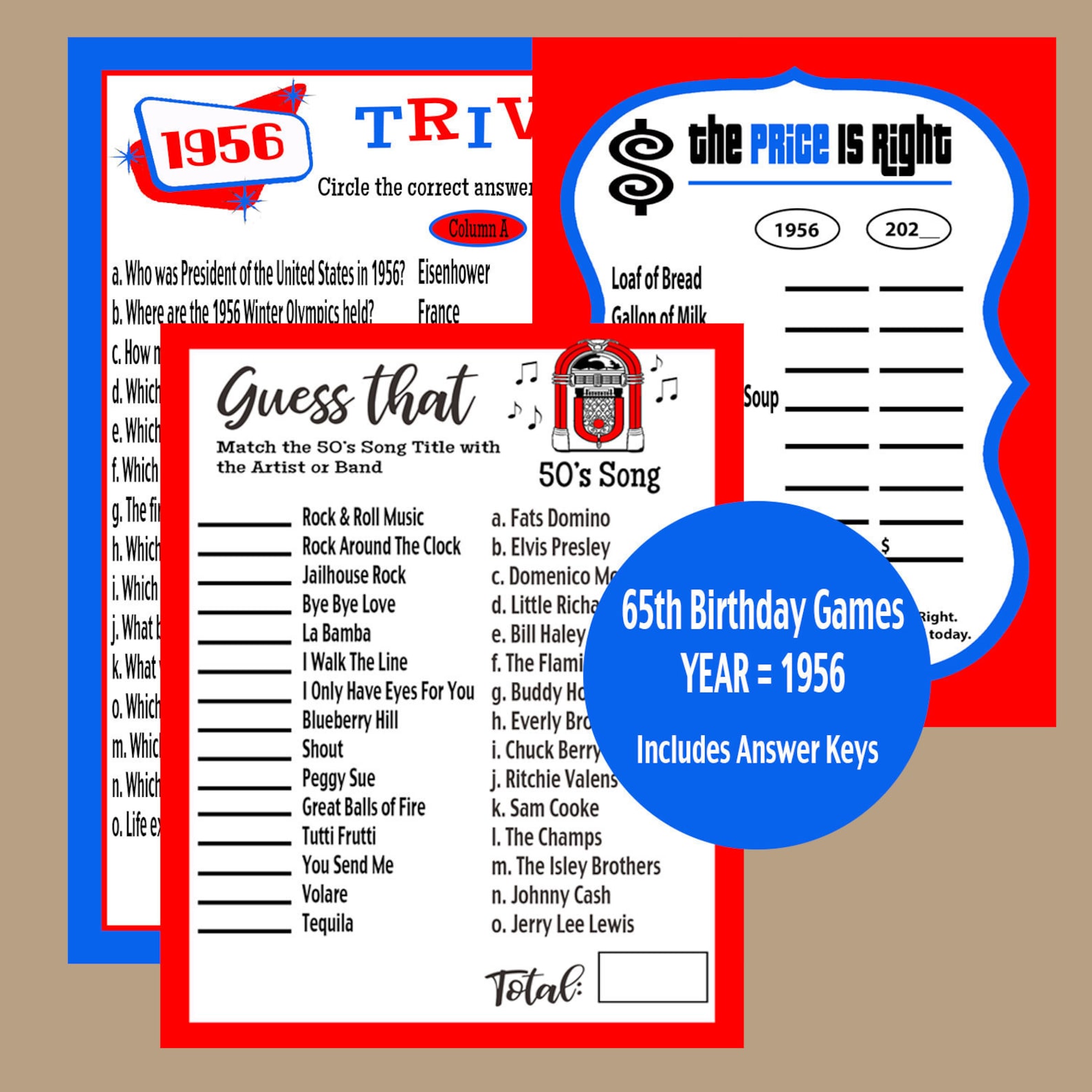65th Birthday Party Games Trivia Party Games 1956 Birthday - Etsy