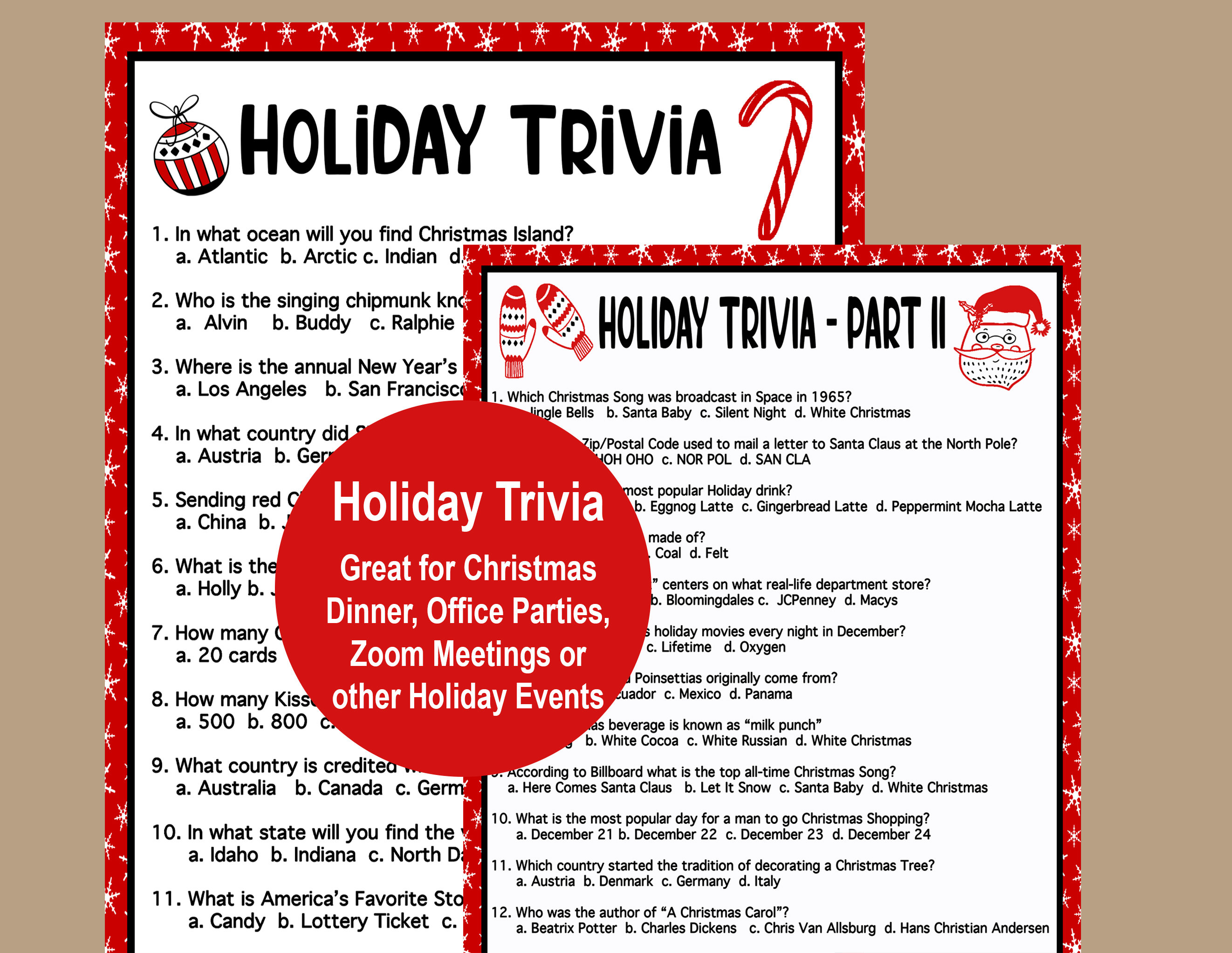 Holiday Trivia Games, Christmas Trivia, Christmas Printable Game ...