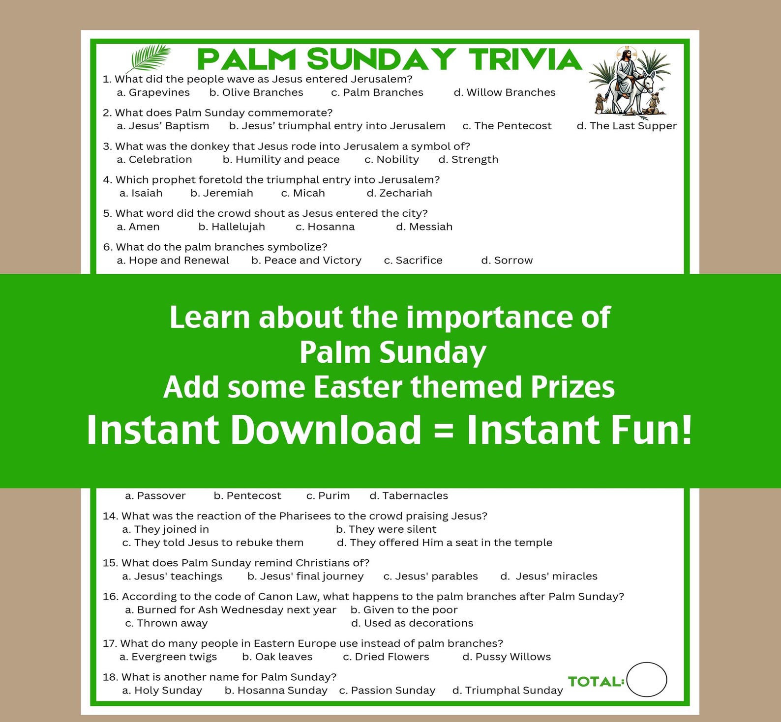Palm Sunday Game Bundle, Holy Week Left-right Story and Bible Trivia ...