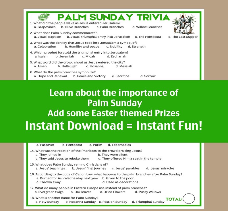 Palm Sunday Game Bundle, Holy Week Left-right Story and Bible Trivia ...