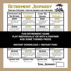 Retirement Jeopardy Game, Retirement Trivia Game, Retirement Party Game ...
