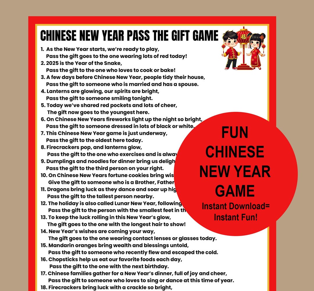 Chinese New Year Pass the Gift Game for Kids, Teens, School, Chinese ...