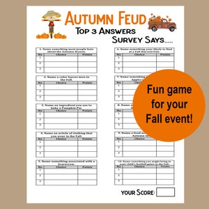 Autumn Family Feud Trivia Game, Fall Trivia Game, Autumn Seniors Game ...