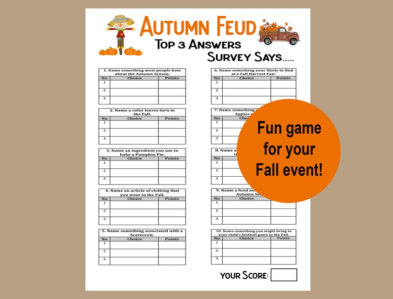 Autumn Family Feud Trivia Game, Fall Trivia Game, Autumn Seniors Game ...