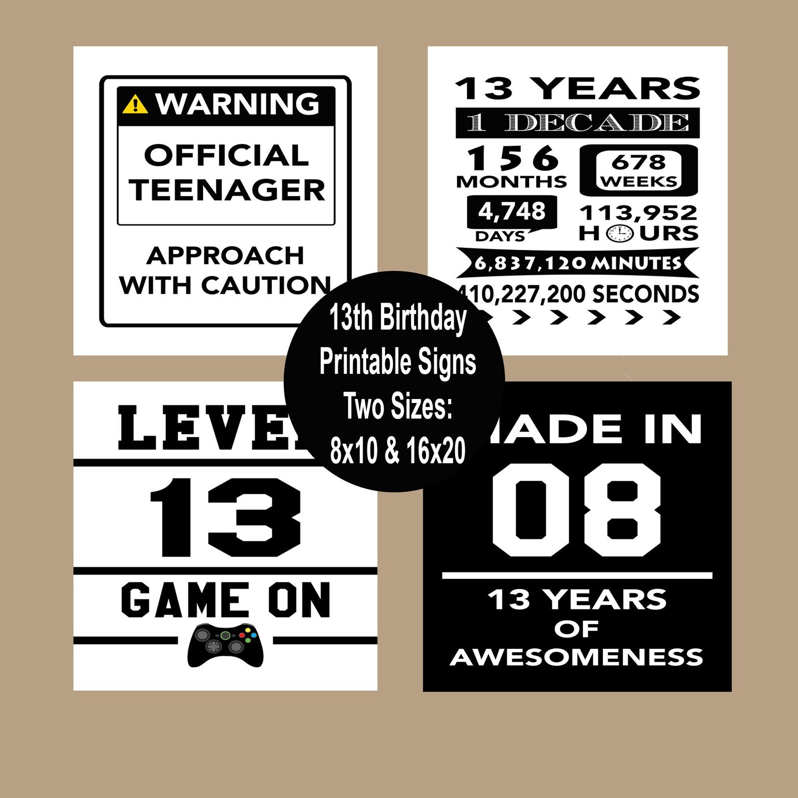 13th Birthday Signs 13th Birthday Posters 2008 Facts | Etsy