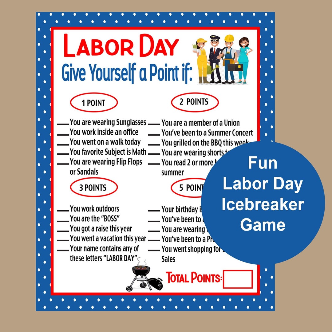 Labor Day Icebreaker Game, Fun Labor Day Game, Summer Family BBQ Game ...