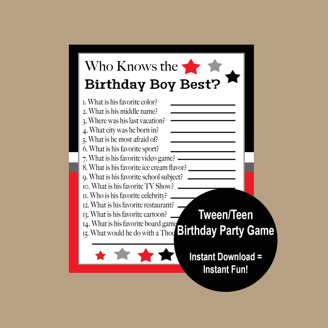 Teen Birthday Games, Tween Birthday Game, 12th, 13th, 14th, 15th ...