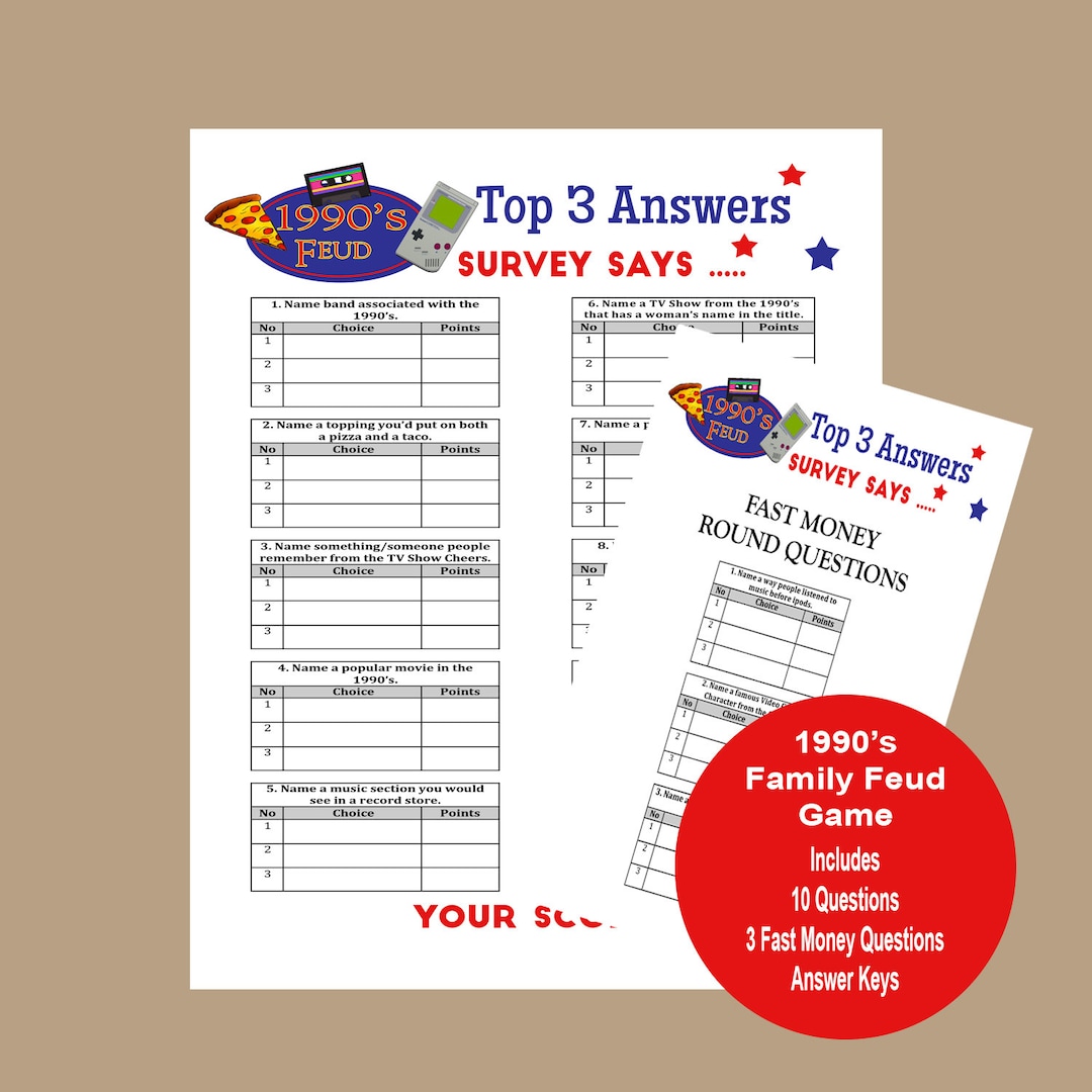 1990's Family Feud Game, 30th Birthday Trivia Game, 30th Birthday Party ...