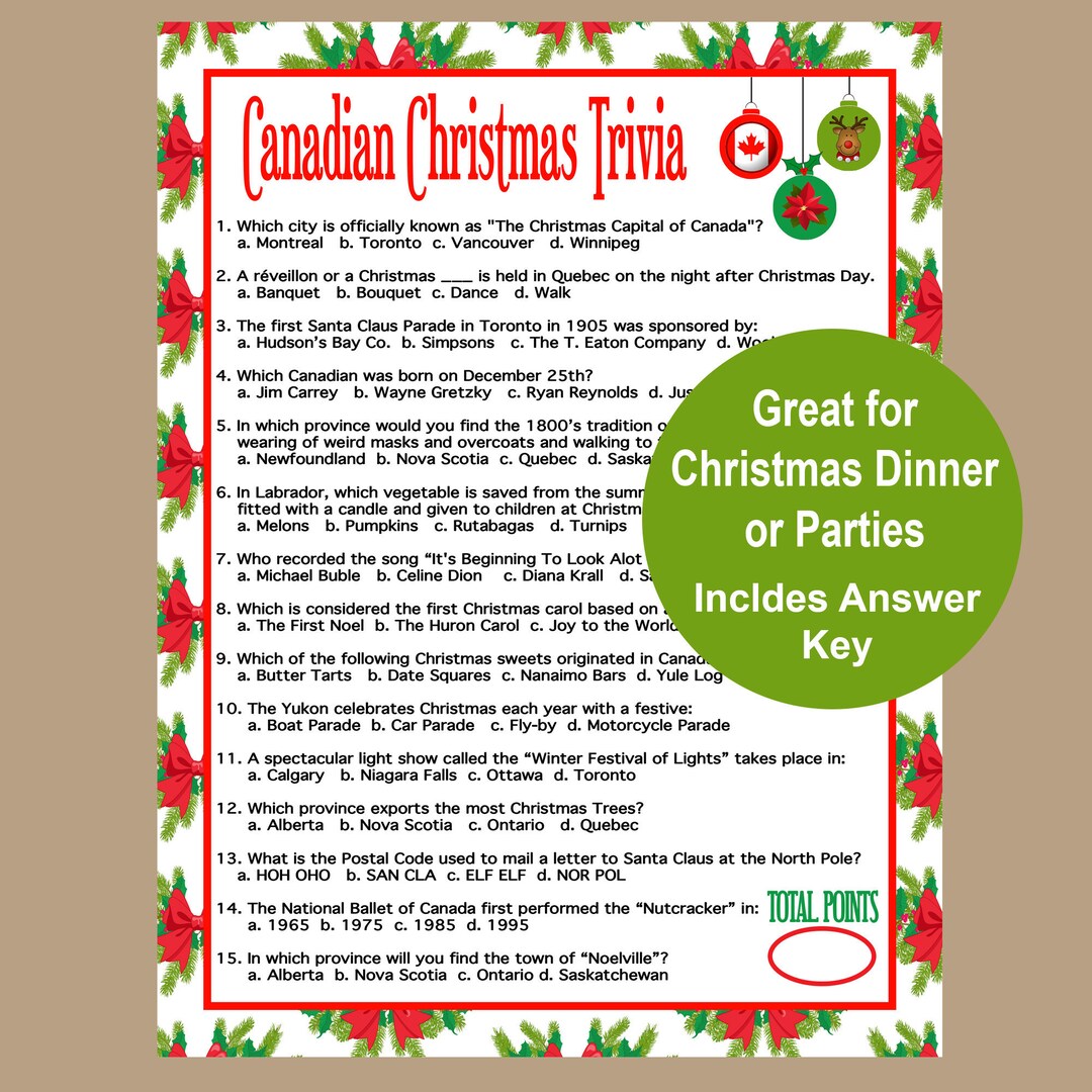 Christmas Canadian Trivia, Holiday Party Game, Office Party Game ...