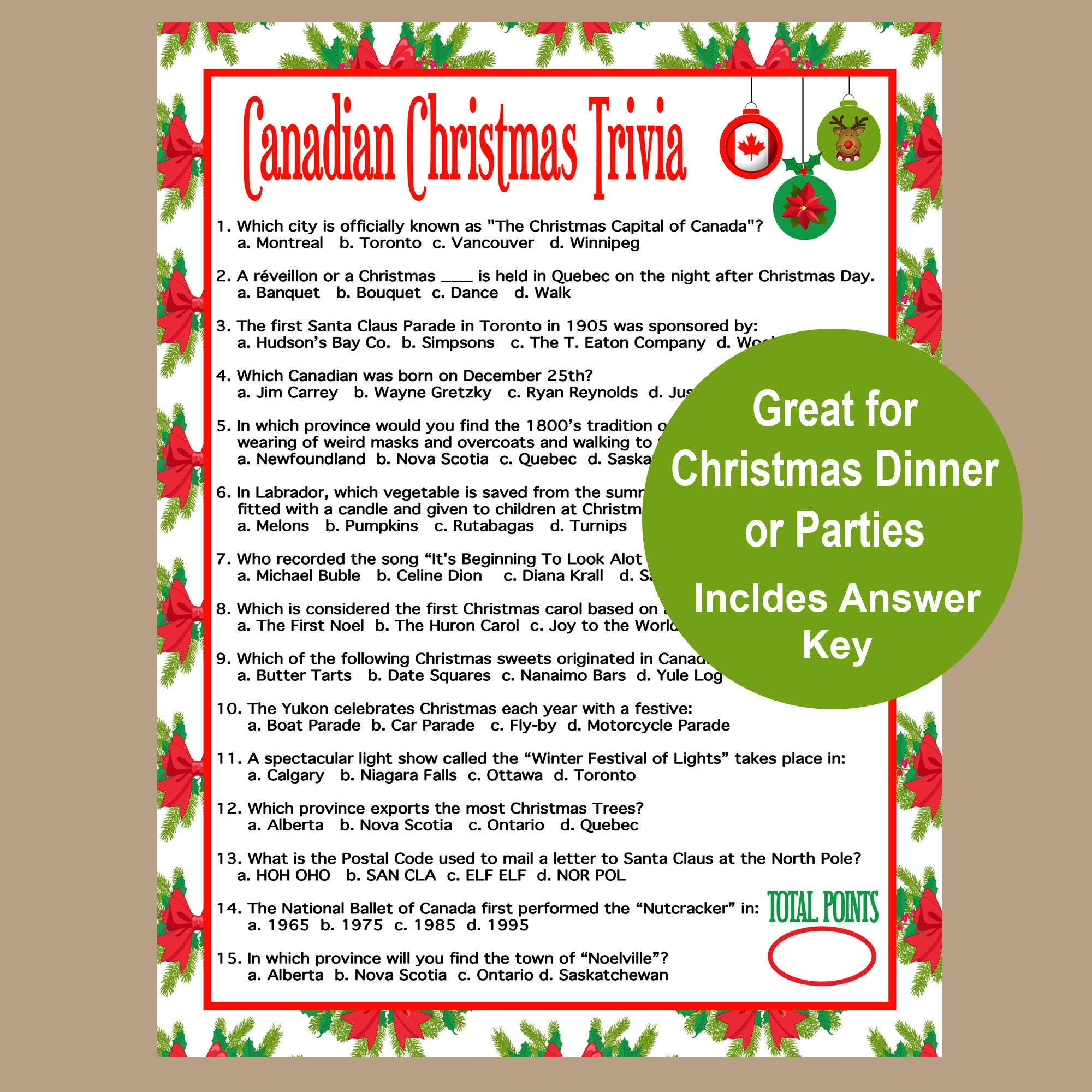 Christmas Canadian Trivia Holiday Party Game Office Party - Etsy Canada