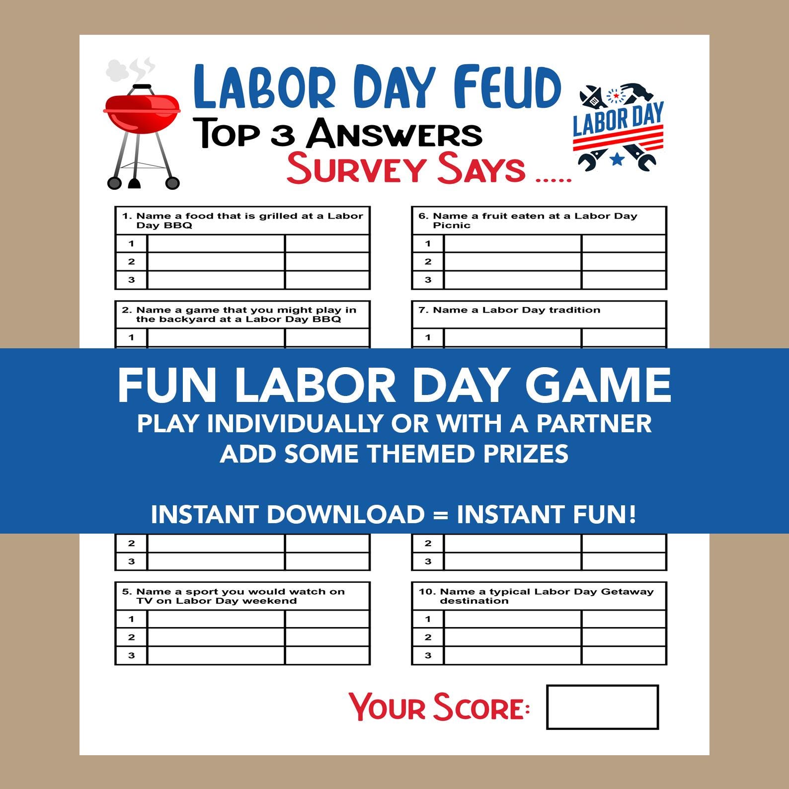 Labor Day Feud, Labor Day Trivia, Labor Day Facts Quiz, Family BBQ ...