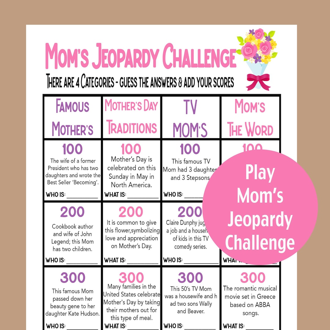 Moms Jeopardy Challenge, Mother's Day Trivia, Moms Birthday Game ...
